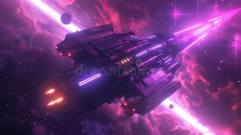 Spaceships Are Engaged In A Galactic Battle Stock Illustration