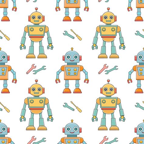 Premium Vector Seamless Pattern Of Cartoon Characters Robots And Droids Background From Cute