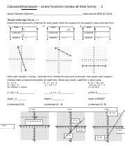 Linear Functions HW Doc Classwork Homework Linear Functions Review All Three Forms 1 Name