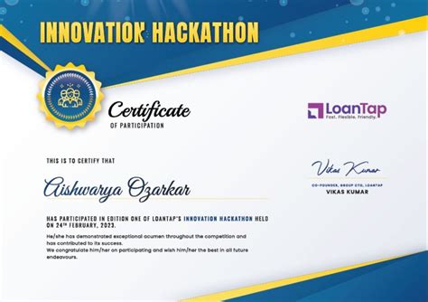 aishwarya o on linkedin innovation hackathon loantap certificate