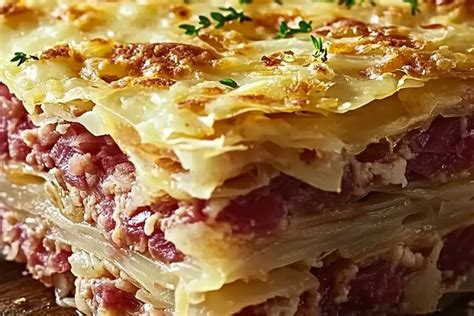 Reuben Bake With Layers Of Corned Beef Sauerkraut And Swiss Cheese