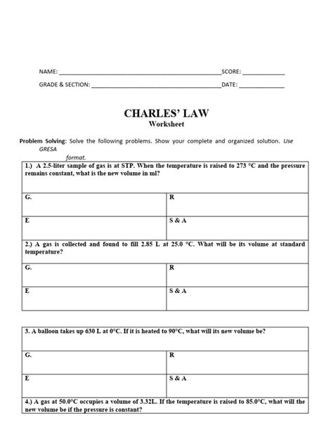 Charles Law Worksheet Pdf