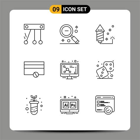 Pictogram Set Of 9 Simple Outlines Of Screen Atom Celebration Payments Finance Editable Vector