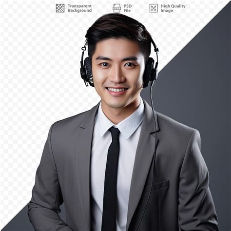 Um Homem Usando Fones De Ouvido E A Foto De Um Homem Vestindo Terno