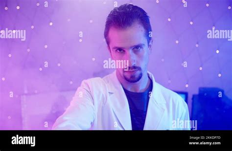 Male Scientist Look Up With An Evil Look And Pose 4k Stock Video