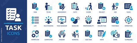 Task Icon Set Containing Project To Do List Job Workflow Clipboard