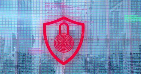 Image Of Biometric Padlock And Data Processing Over Cityscape Stock