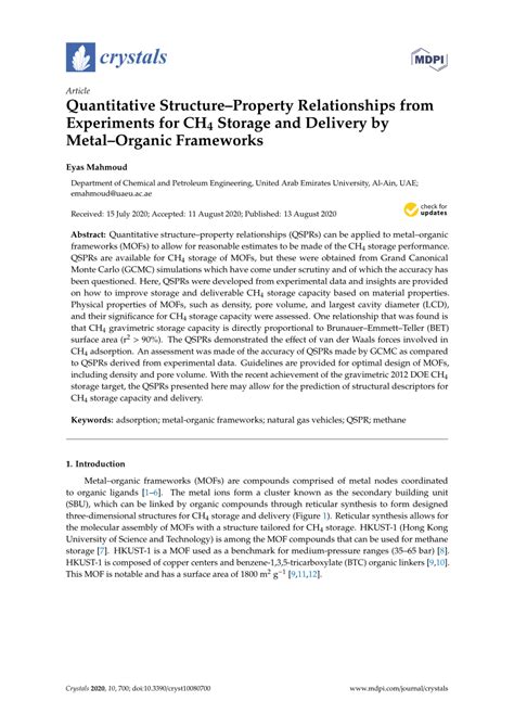 Pdf Quantitative Structureproperty Relationships From Experiments For Ch4 Storage And