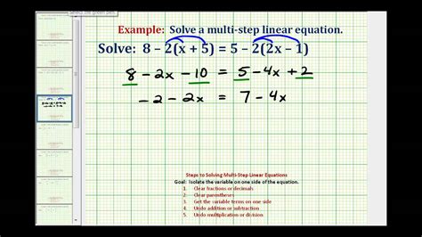 Ex Solving A Multi Step Linear Equation In One Variable Youtube