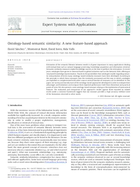 Pdf Ontology Based Semantic Similarity A New Feature Based Approach