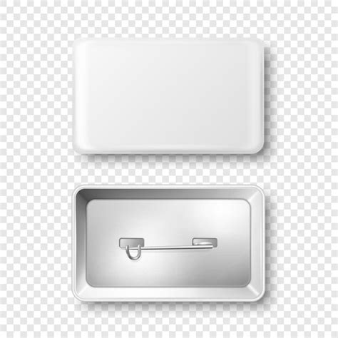 Vector 3d Realista Rectangular Blanco Metal Plástico En Blanco Botón