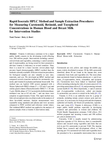 Pdf Rapid Isocratic Hplc Method And Sample Extraction Procedures For Measuring Carotenoid