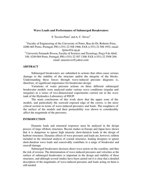 Pdf Wave Loads And Performance Of Submerged Breakwaters