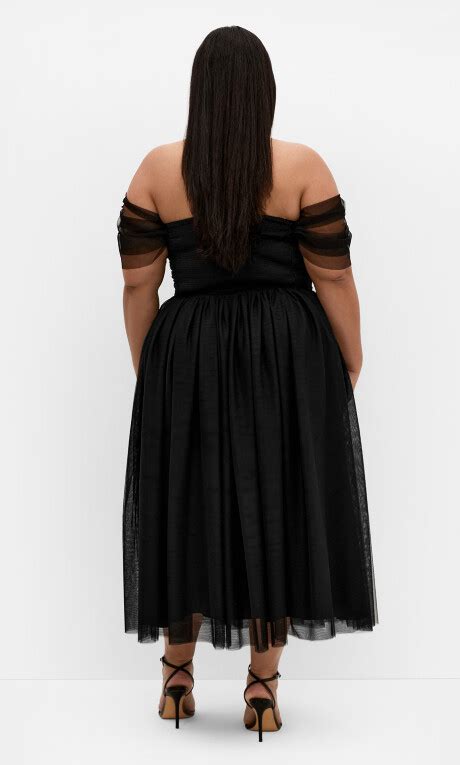 Womens Plus Size Lulu Tulle Midi Black Dress