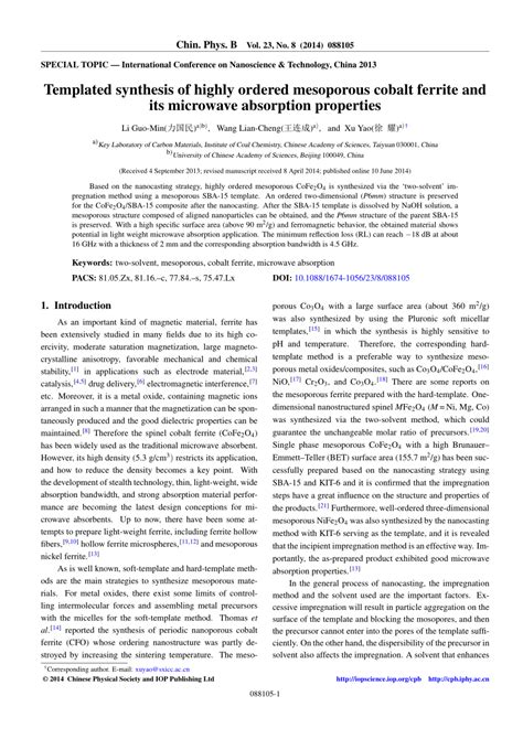 Pdf Templated Synthesis Of Highly Ordered Mesoporous Cobalt Ferrite