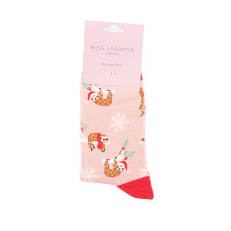 Xmas Sloths Socks Dusky Pink Miss Sparrow