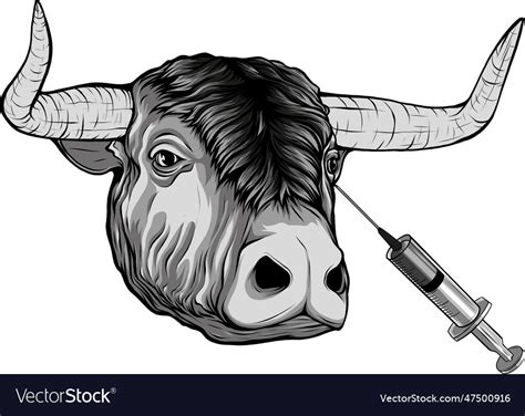 Monochromatic Of Head Cow And Syringe Royalty Free Vector