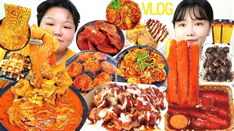 최애 음식 일주일 먹방 브이로그 등뼈김치찜 슈프림양념치킨 우리할매떡볶이 갱시기죽 해물알찜 고추장삼겹살 스팸 크로플 강릉
