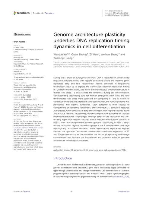 Pdf Genome Architecture Plasticity Underlies Dna Replication Timing