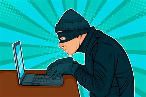 Premium Vector Pop Art Hacker Thief Hacking Into A Computer