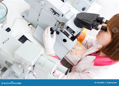 Working With Microscope In Lab Stock Image Image Of Research Discovery 5635889