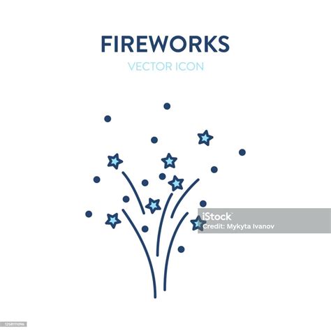 Firework Icon Lighted Fireworks Exploding In The Sky Vector Outline Illustration Of A