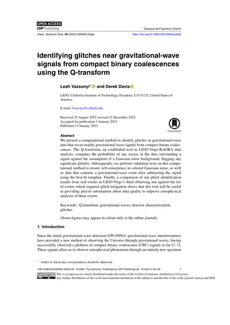 Pdf Identifying Glitches Near Gravitational Wave Signals From Compact