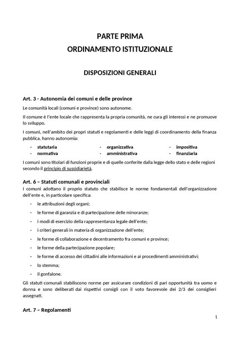 Riassunto Testo Unico Enti Locali Appunti Di Diritto Docsity
