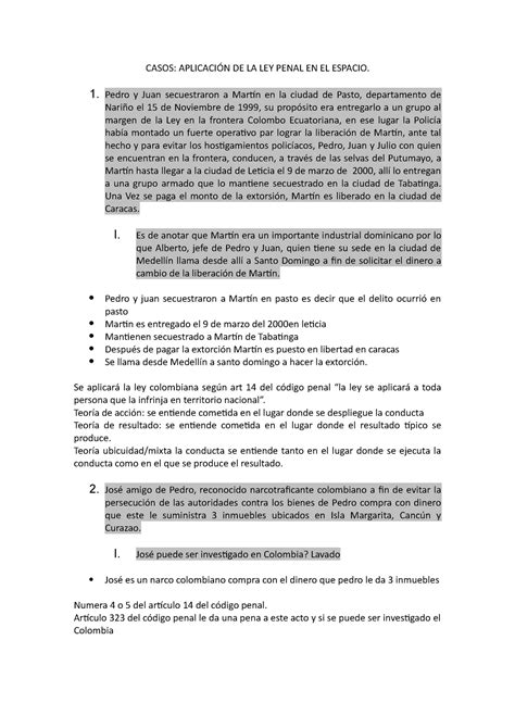 Aplicación De La Ley Penal En El Espacio Casos AplicaciÓn De La Ley
