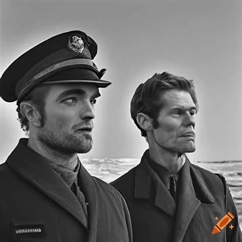 Black And White Film Photo Of Robert Pattinson And Willem Dafoe In The