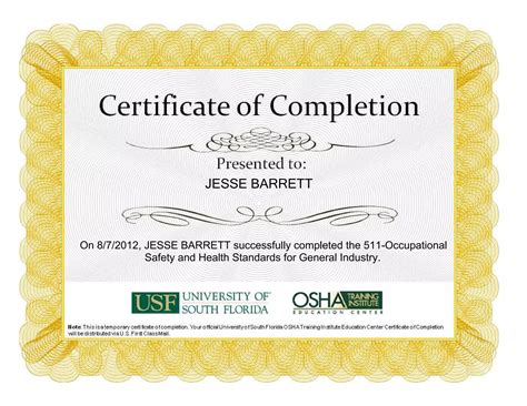 Osha 511 Certificate Pdf