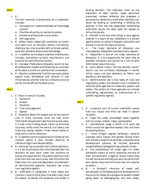 Answer Keys For Sas 1 To 5 Sas 1 1 C The Four Essential