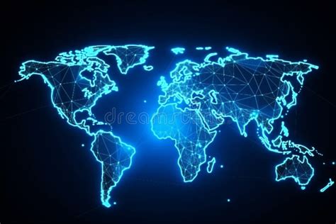 World Map With Global Technology Social Connection Network With Lights And Points Stock