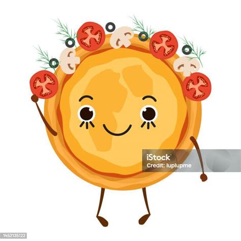 피자 캐릭터 마스코트 피자 가게 벡터 삽화에 대 한 재미있는 요소 상자에 맛있는 페퍼로니 스낵과 함께 맛있는 저녁 식사 개념에