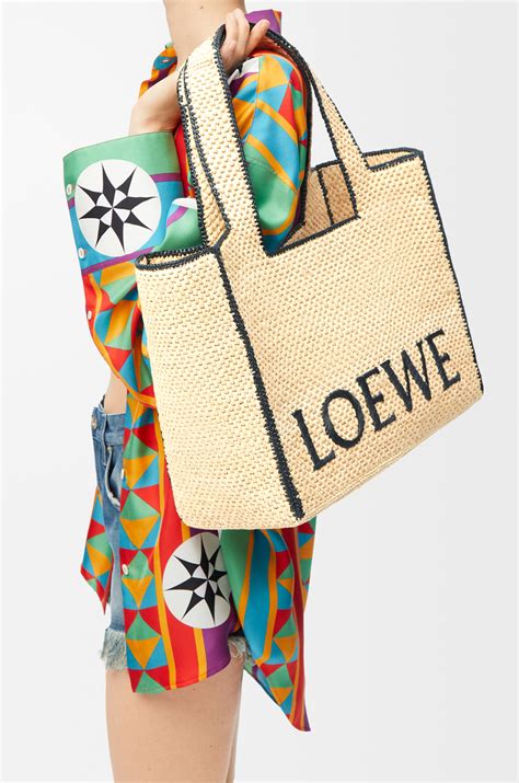 Large Loewe Font Tote In Raffia Beige Loewe
