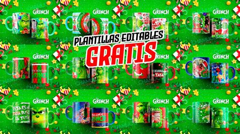 12 Plantillas Para Sublimar Tazas Del Grinch Con Editables Y Mockups