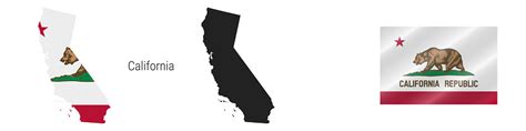 Stock Ilustrace Kalifornie Usa Stát Podrobná Mapa Vlajky Detailní