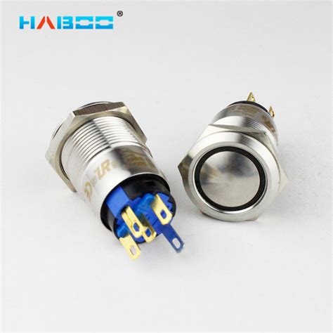 Haboo 19mm LED On Off Momentary Industrial Metal Push Button Switch 12V 24V Metal LED Switch