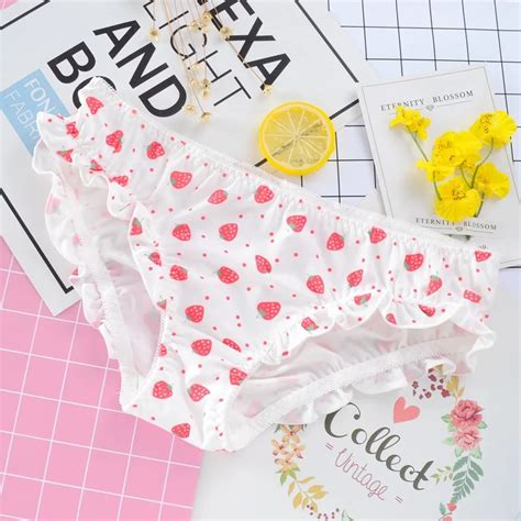 Japanese Style Cute Low Waist Girl Panties Milk Silk Strawberry Print