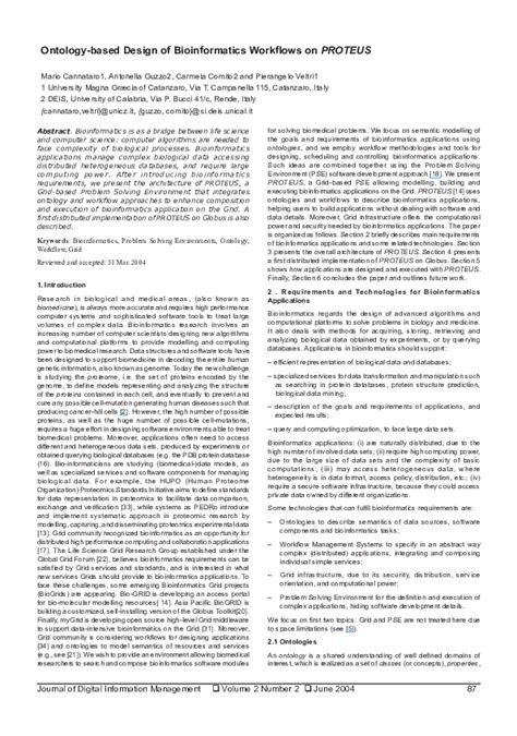 Pdf Ontology Based Design Of Bioinformatics Workflows On Proteus