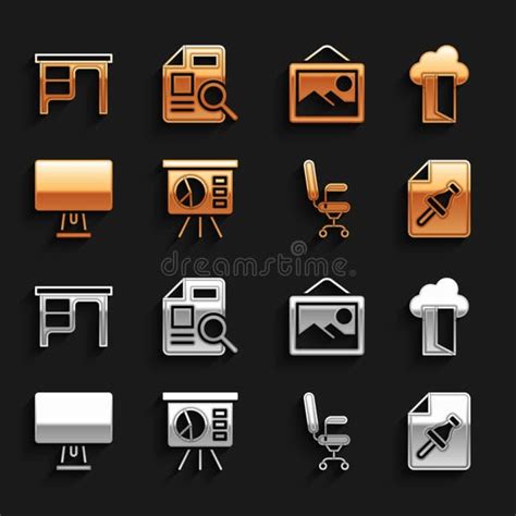 Set Board With Graph Cloud Database Note Paper Push Button Office Chair Computer Monitor