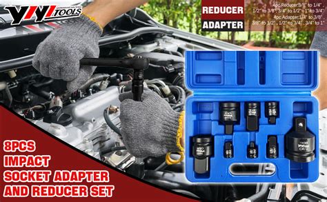 Yiyitools 8pcs Impact Socket Adapter And Reducer Set，14 38 12 34