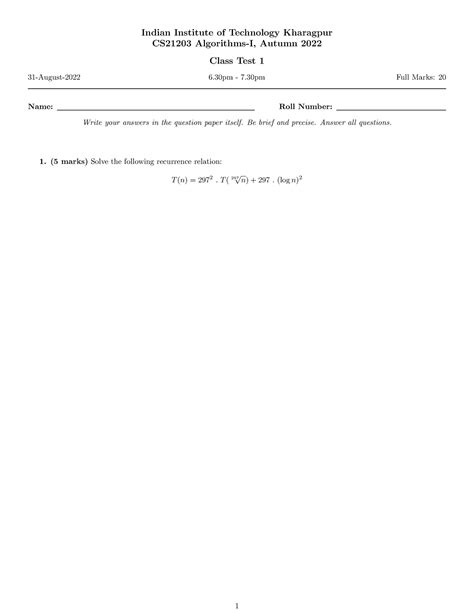 Class Test 1 Aut 2022 Indian Institute Of Technology