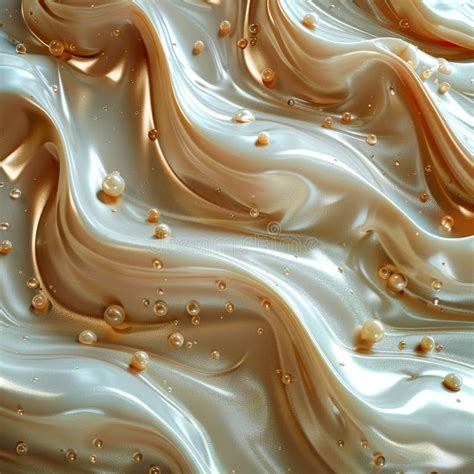 Swirling Waves Of Golden Cream With Bubbles In A Soft Glossy Texture