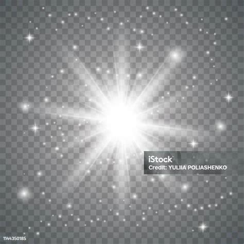 글로우 빛 효과 반짝 스타 버스트 벡터 일러스트입니다 빛나는 빛 버스트 폭발 투명 레이 반짝 멋진 효과 장식 벡터 일러스트 레이 션 밝은 별입니다 공휴일에 대한 스톡 벡터