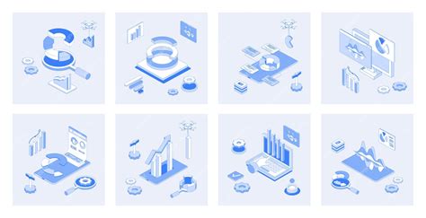 Premium Vector Data Analysis 3d Isometric Concept Set With Isometric