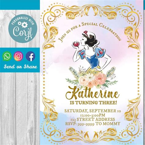 Instant Download Snowwhite Invitation Snowwhite Birthday Invitation