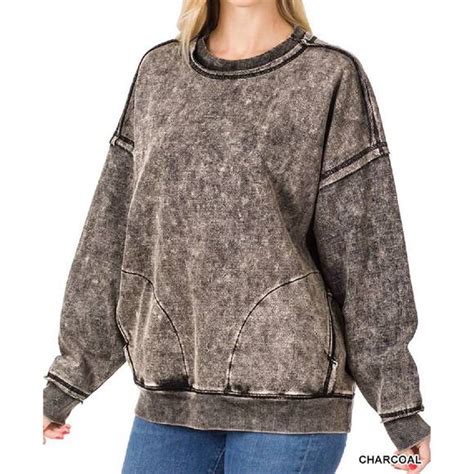 Zenana Outfitters Tops New Zenana French Terry Mineral Wash