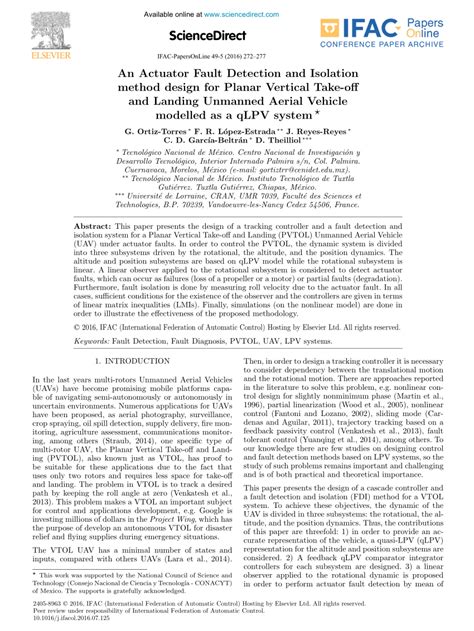 Pdf An Actuator Fault Detection And Isolation Method Design For
