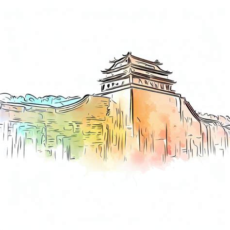 Chinese Splendor Great Wall Of China Watercolor Illustration Generative